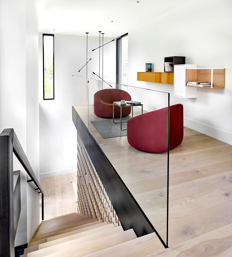 Double-Height Entry Foyer Loft With Glass Railing - Contemporary ...