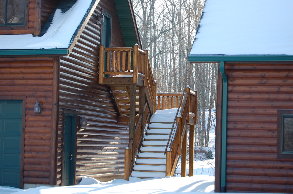 Duplex Log Cabin - Rustic - Staircase - Other - by Cedar Log Railings ...