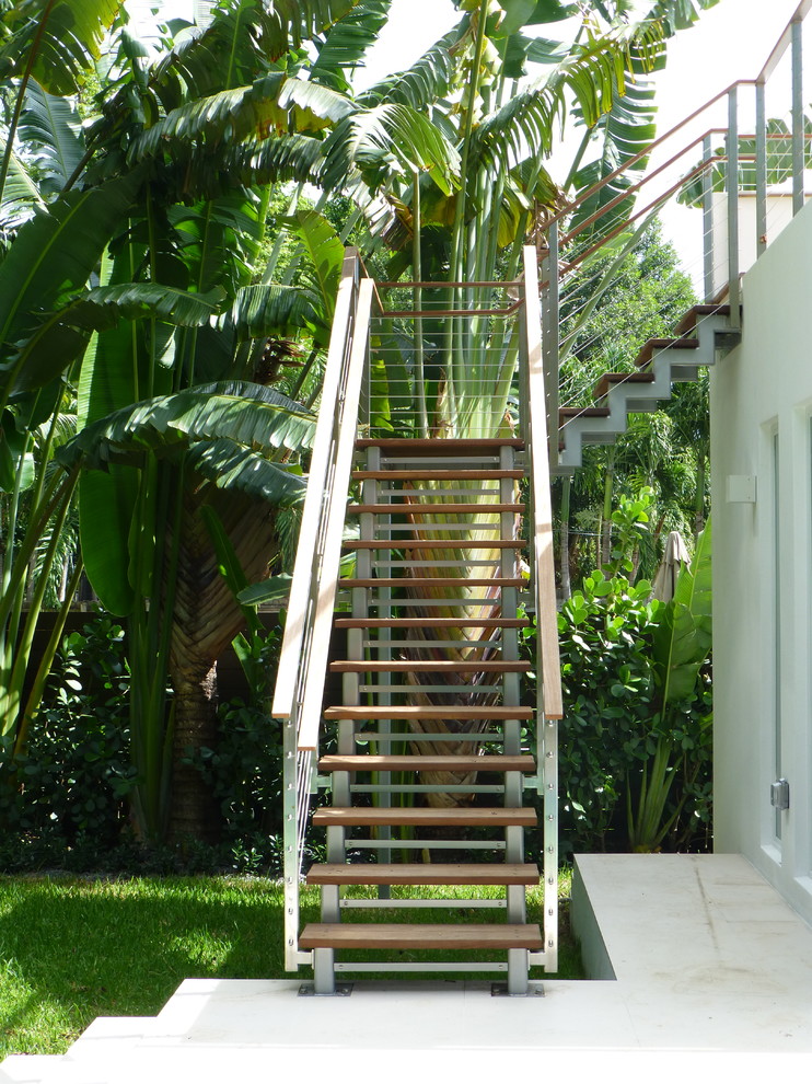Exterior Stainless Steel and wood stair - Tropical - Staircase - Miami ...