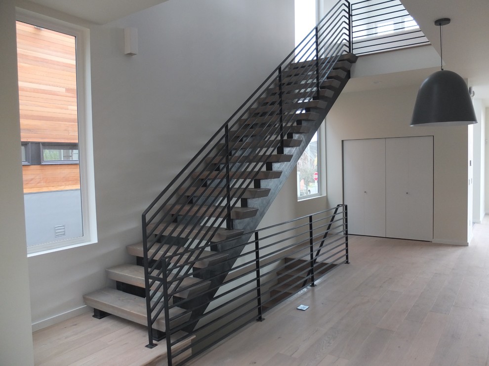 Flat Bar Steel Railing - Modern - Staircase - Seattle - by Decks West ...