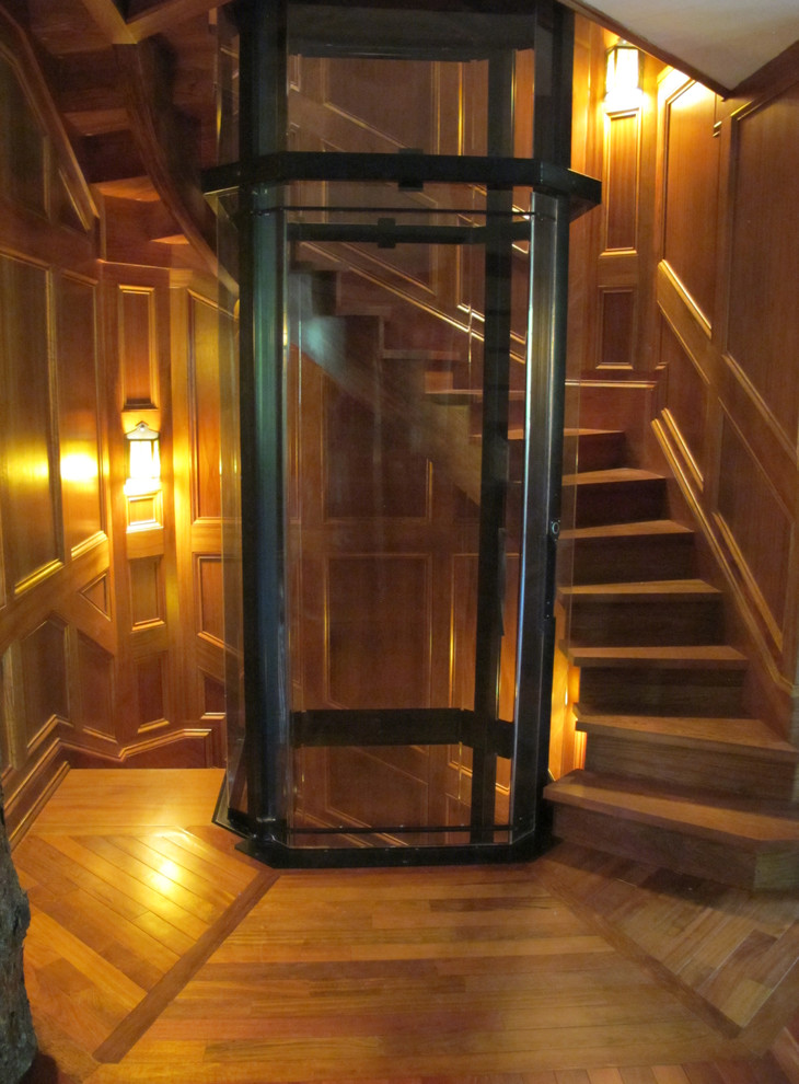 Glass Elevator in Staircase - Rustic - Staircase - Denver - by Visilift Elevators | Houzz