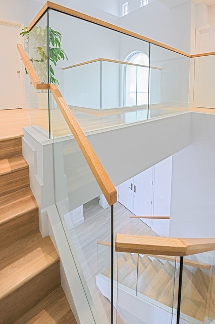Glass Railings – Wooden Cap Rails - Modern - Staircase - Tampa - by ...