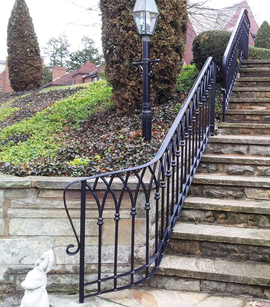 Gothic Arch Custom Forged Steel Railing - Traditional - Staircase ...