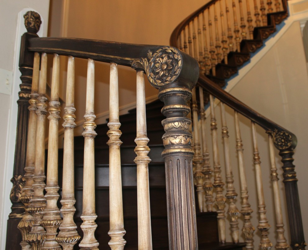 Grand hand-carved wooden staircase - Traditional - Staircase - Houston ...