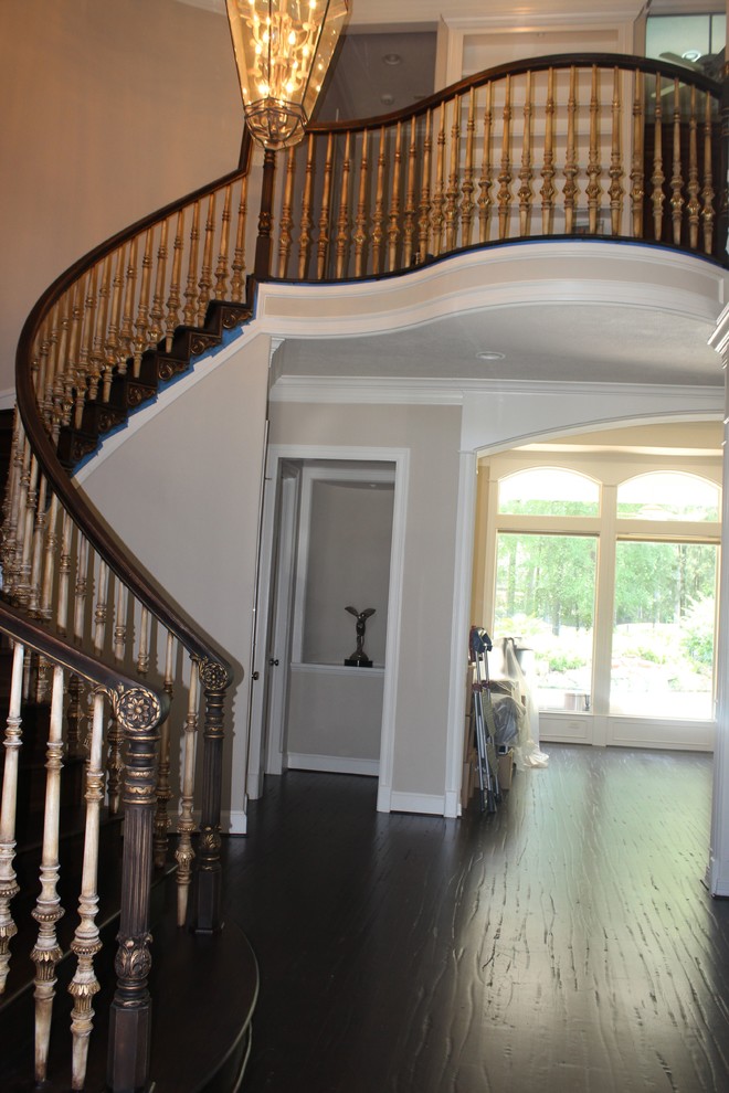 Grand hand-carved wooden staircase - Transitional - Staircase - Houston ...