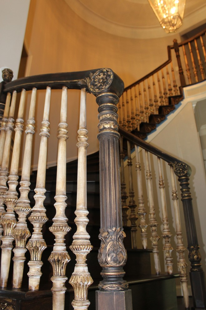 Grand hand-carved wooden staircase - Traditional - Staircase - Houston ...