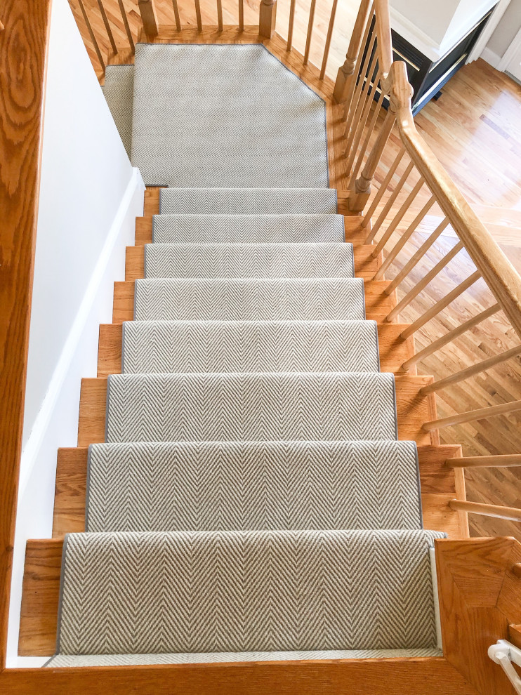 Gray Herringbone on Stairs w/ landing - Staircase - Boston - by The ...