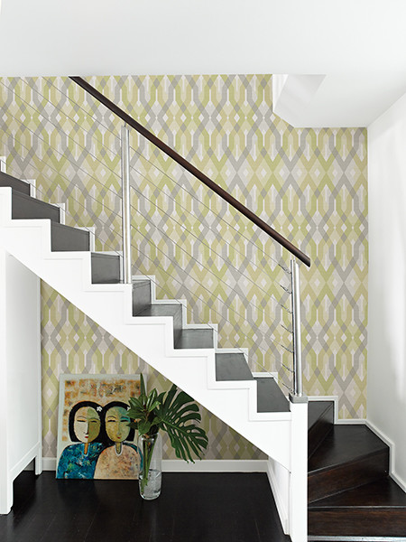 Harbour Golden Green Lattice Wallpaper - Modern - Staircase - Boston ...
