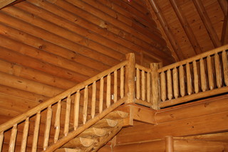 Heavy Timber Stairs and Hand Peeled Railing - Rustic - Staircase ...