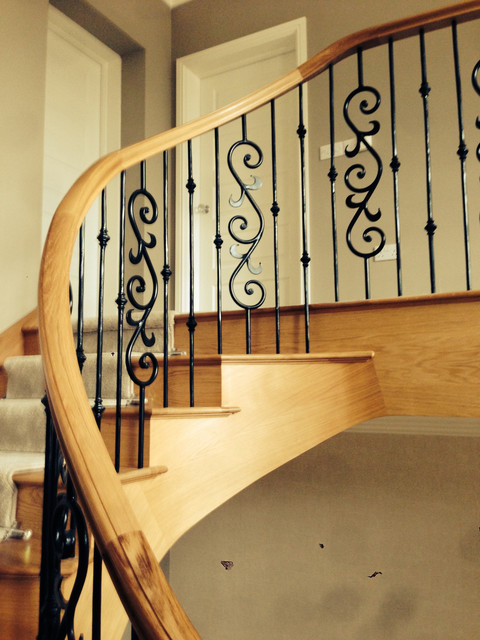 T Shaped Oak & Wrought Iron Helical Staircase - Country - Staircase ...