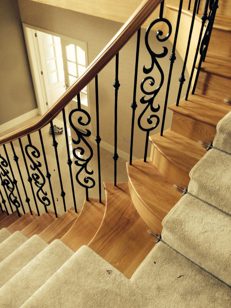 T Shaped Oak & Wrought Iron Helical Staircase - Country - Staircase ...