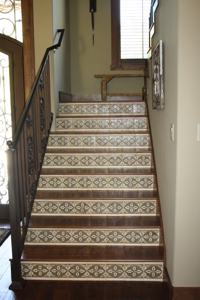 Hickory Stairs with Mosaic Tile Risers - Traditional - Staircase ...