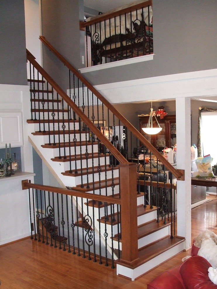 Iron Spindles - Satin Black, Custom Wood Treads, Handrail, Newell Post ...