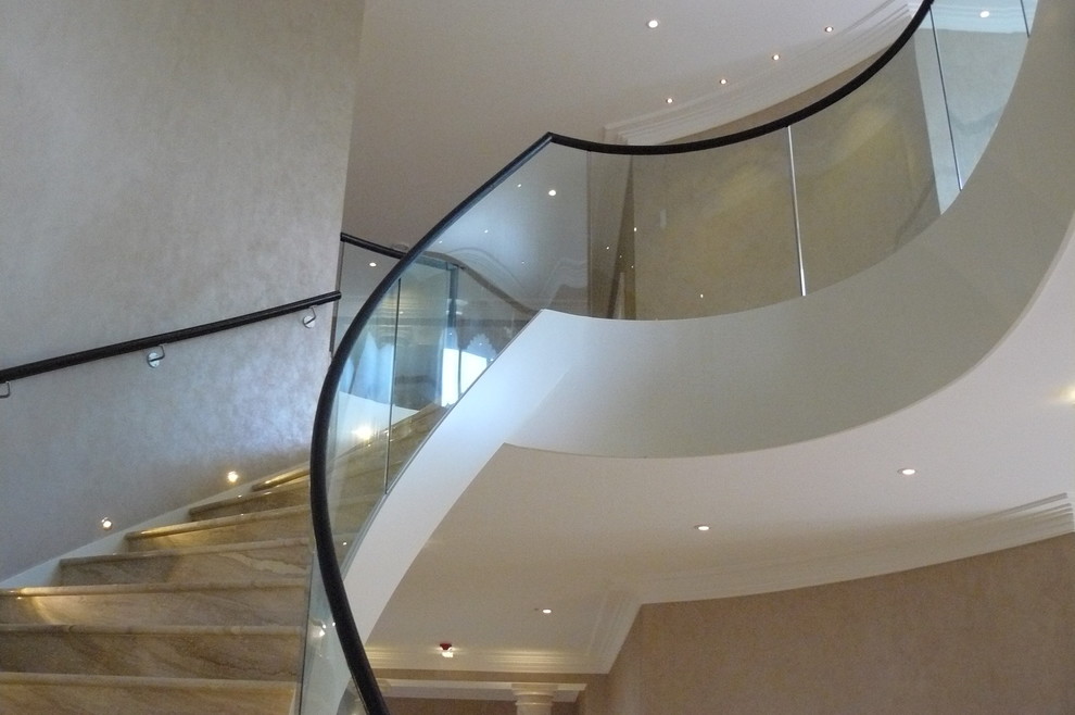 Leather covered handrails in Surrey - Contemporary - Staircase - Surrey ...