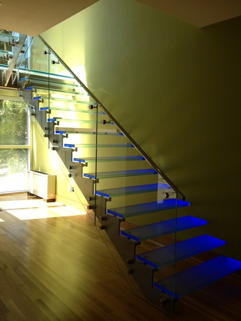 LED lit glass stair case - Contemporary - Staircase - Tampa - by Faour ...