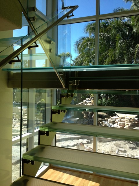 LED lit glass stair case - Contemporary - Staircase - Tampa - by Faour ...