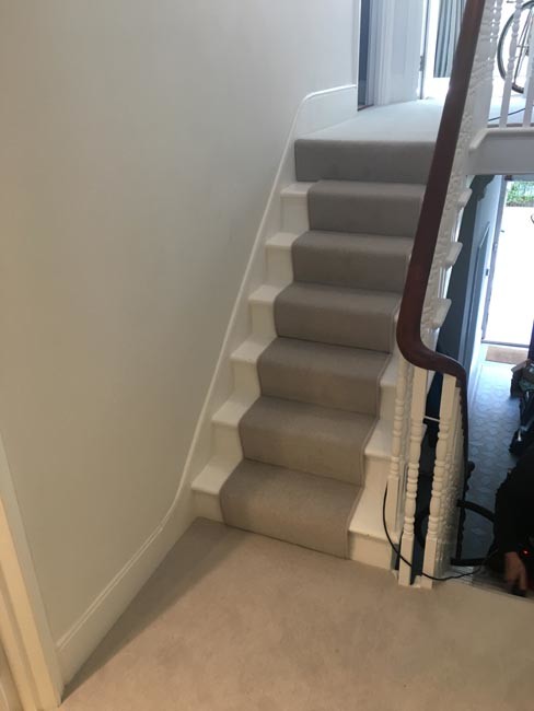 Light Carpet Installed to Stairs - Traditional - Staircase - London ...