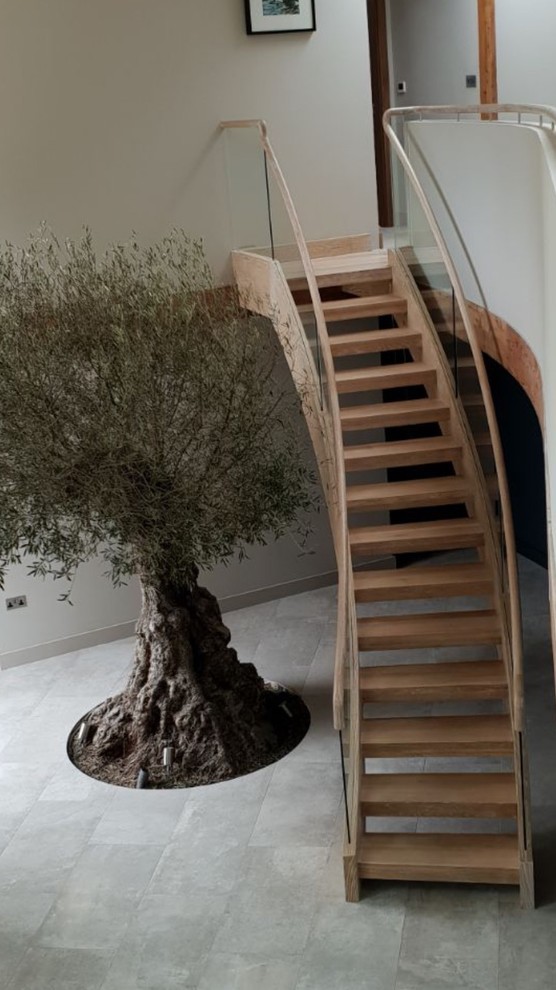 Limed Oak curved Helical Staircase - Contemporary - Staircase - London ...