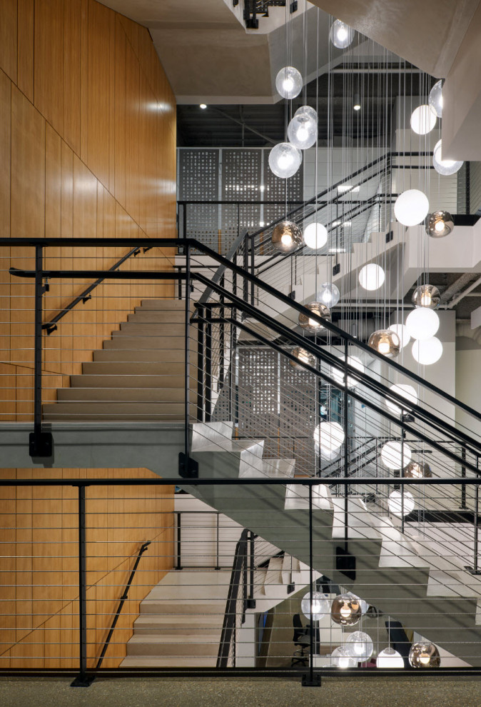 Lobby Grand Staircase with Cable Railings-Carrollton, TX - Modern ...