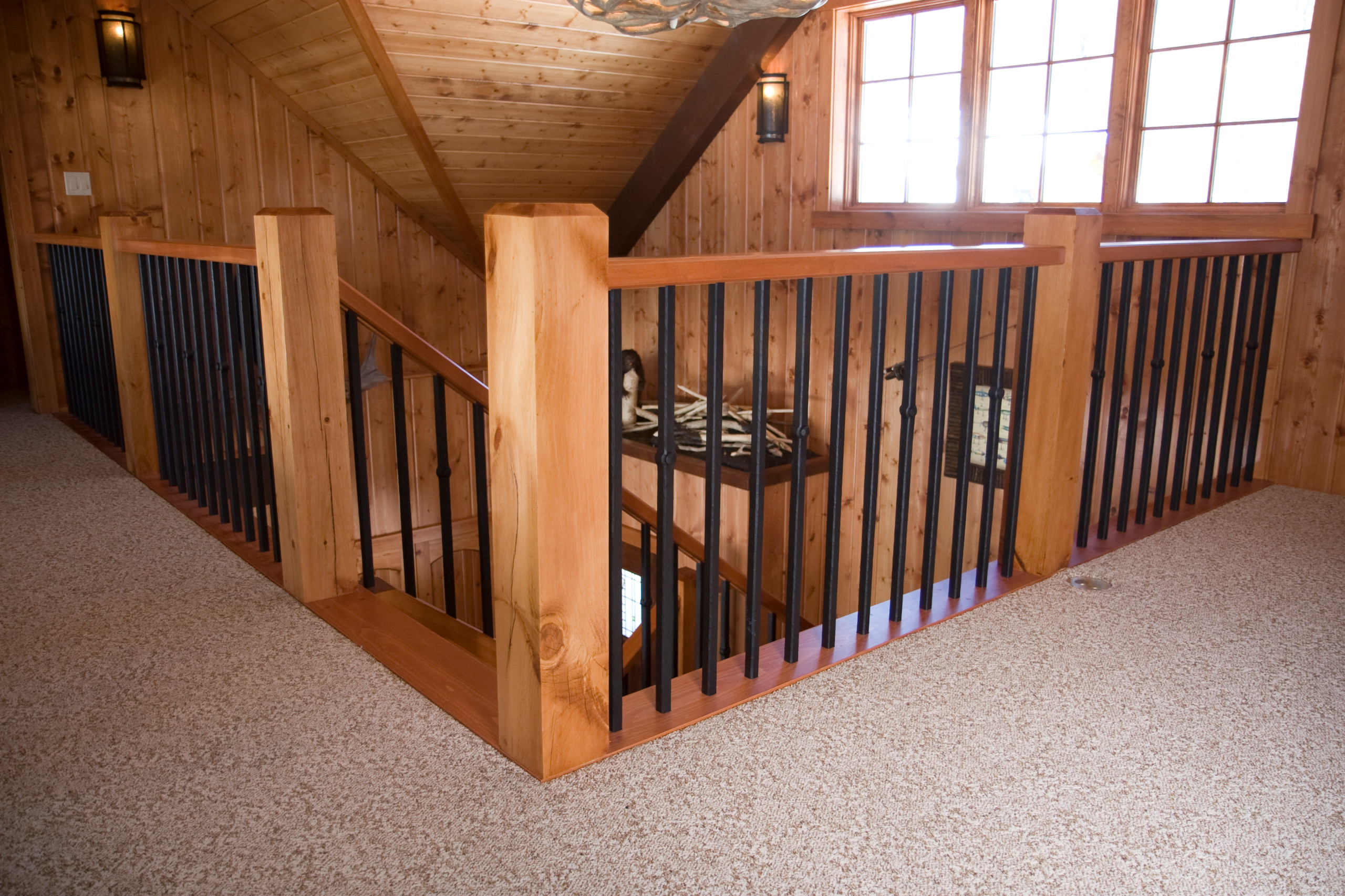 Basement Log Home Staircase The Large Feature Post In This Home Is 35