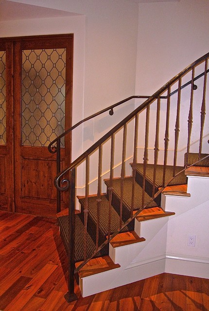 LOWER STAIRCASE & CUSTOM LEADED GLASS WINDOWS - Transitional ...