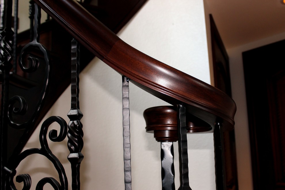 Mahogany & Wrought Iron Curved Staircase - Sanibel - Mediterranean ...