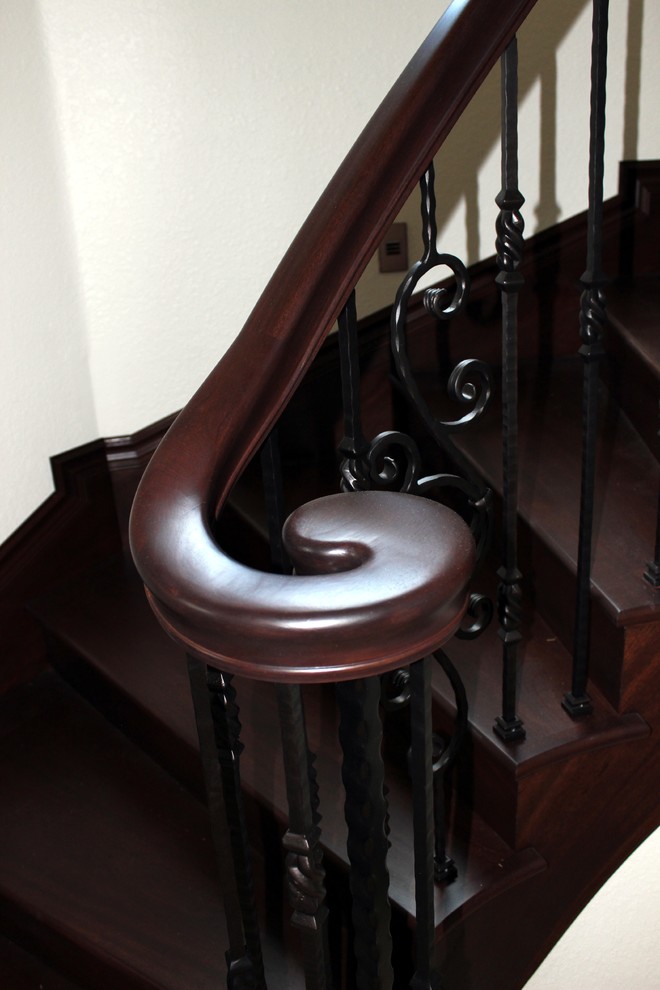 Mahogany & Wrought Iron Curved Staircase - Sanibel - Mediterranean ...