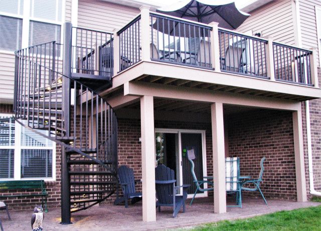 Metal Railing On Deck And Spiral Staircase Contemporary Staircase