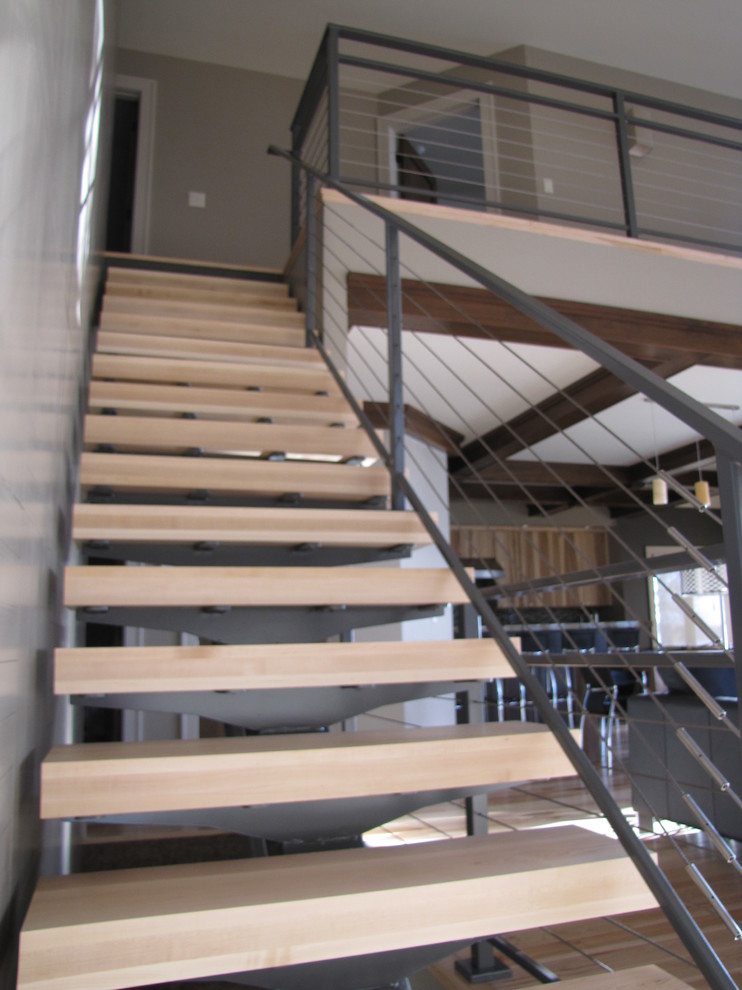 Modern Fireplace, Stairs, & Outdoor Deck - Modern - Staircase - Orange ...