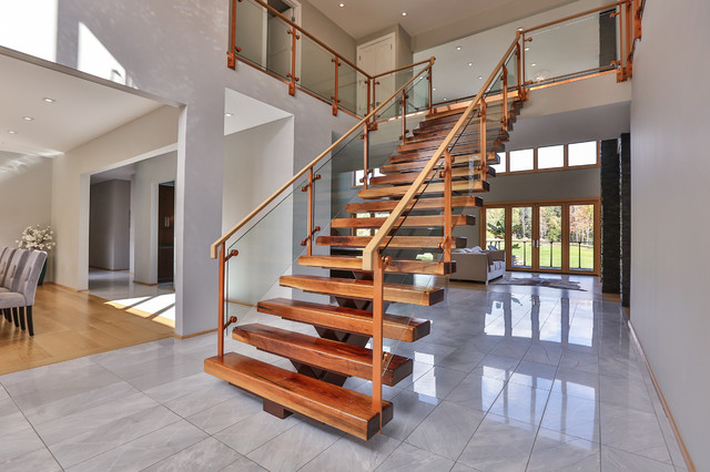 Modern Floating Mono-Stringer Stairs, Rochester NY - Contemporáneo ...