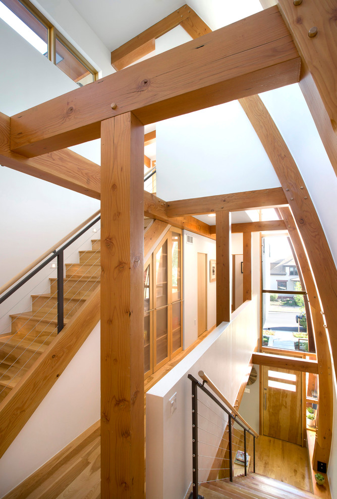 Modern Heavy Timber Curved Wall Home - Contemporary - Staircase ...
