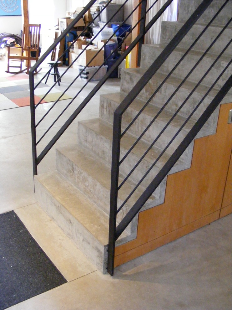 Modern Wood, Steel + Concrete Stair with Built-in Cabinets - Door 13 ...