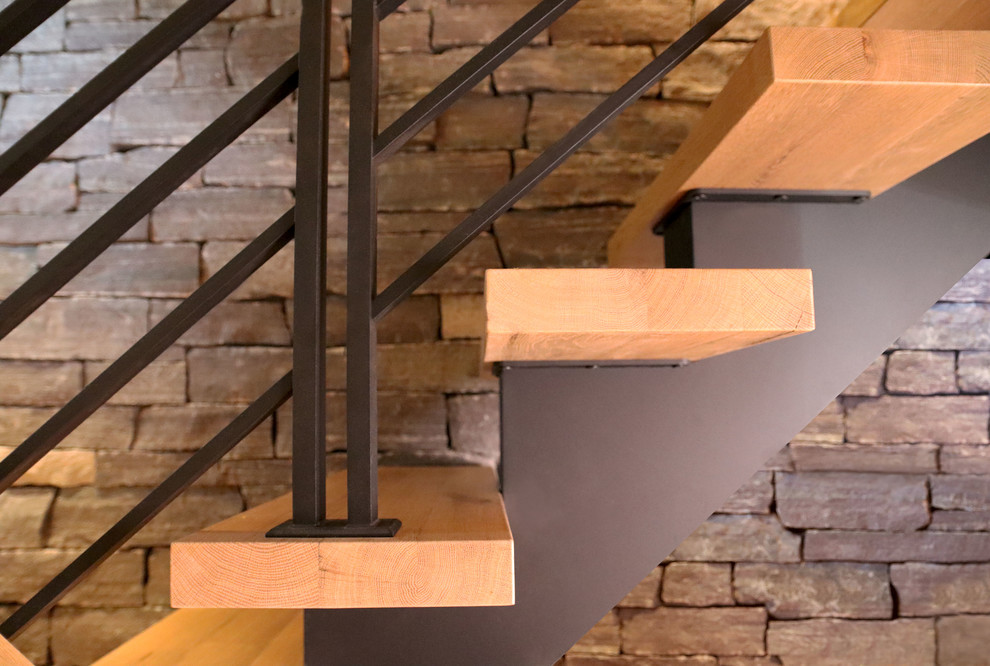 Mono-Stringer Stairs and Flat Bar Railing, Finger Lakes, NY - Rustic ...