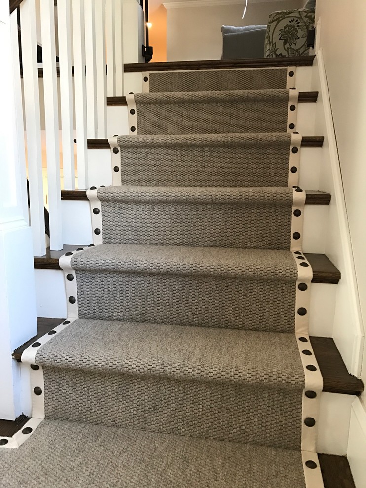 Neutral Stair Runner with Beige Wide Binding and Nailheads - Staircase ...