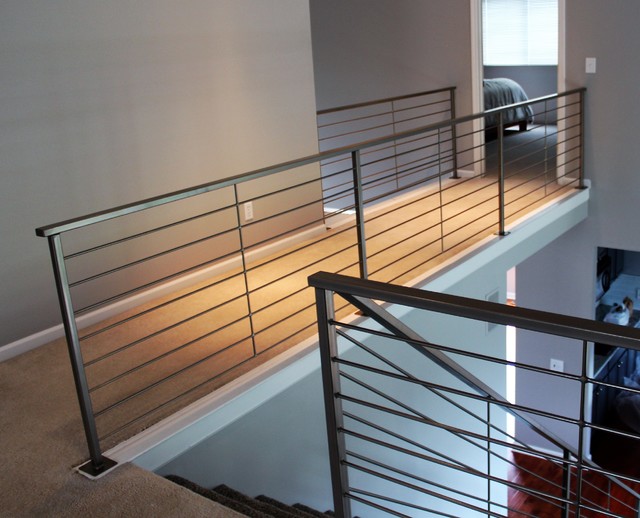 Nickel Finished Modern Railing Modern Staircase Detroit By