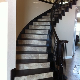 Noel's Fine Floors Custom stairs Porcelain tile on the stair risers ...