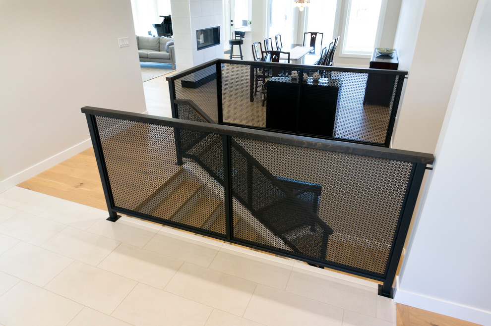 Oak Hand Rail + Perforated Steel Railing - Modern - Staircase - Other ...