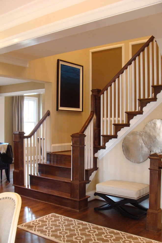Oak Stairs with Box Newels and Square White Balusters - Traditional ...