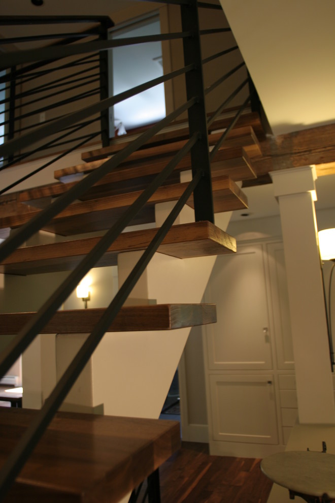 Open concept contemporary stairs with steal railing - Contemporary ...