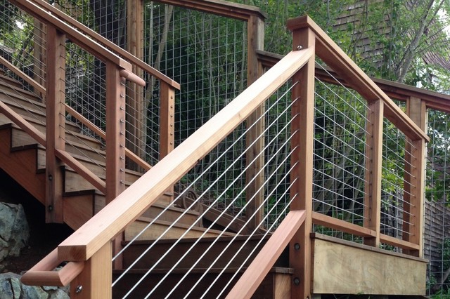 Outdoor Finished Wood and Cable-Grid Staircase - Contemporary ...