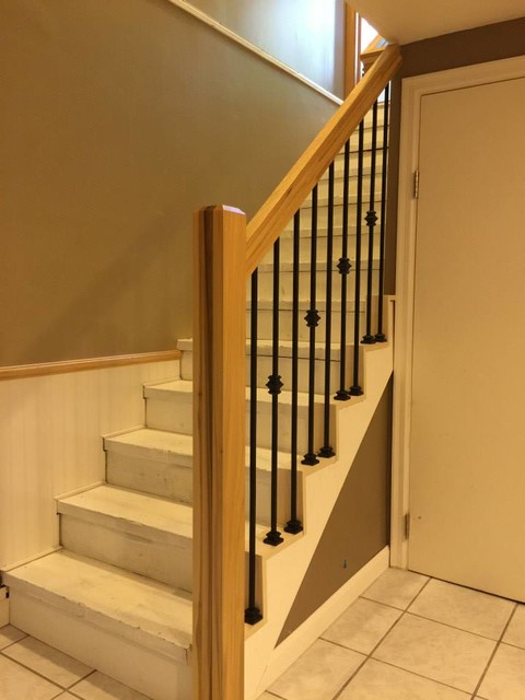 Poplar Handrail and Newel Post With Wrought Iron Spindles - Moderne - Escalier - Minneapolis ...