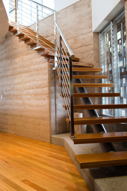 Rammed Earth. Steel & Timber Staircase. Custom Staircase ...