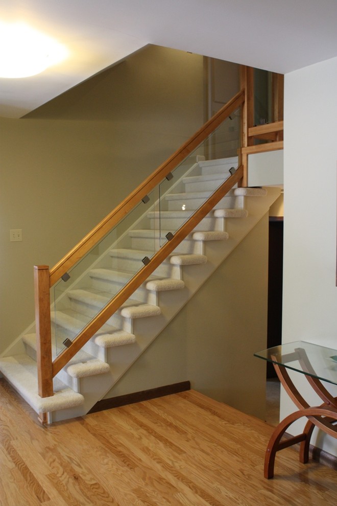 Renovation - Maple Railing with Glass Panels - Contemporary - Staircase ...