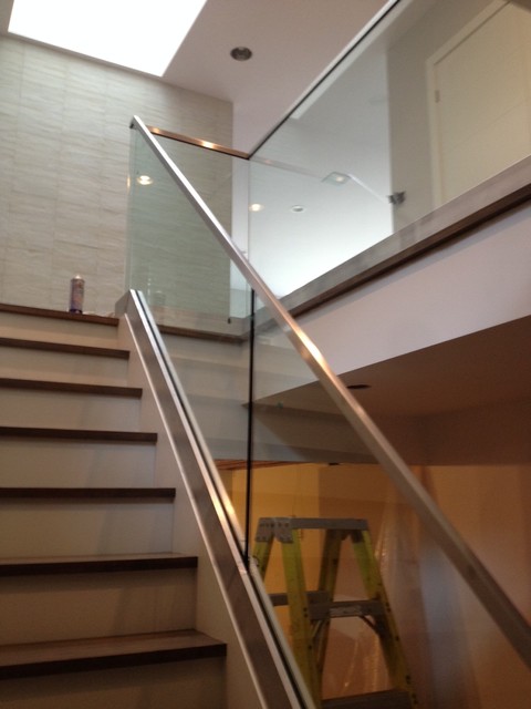 Residential Glass Railing c/w Stainless Base Shoe - Modern - Staircase ...
