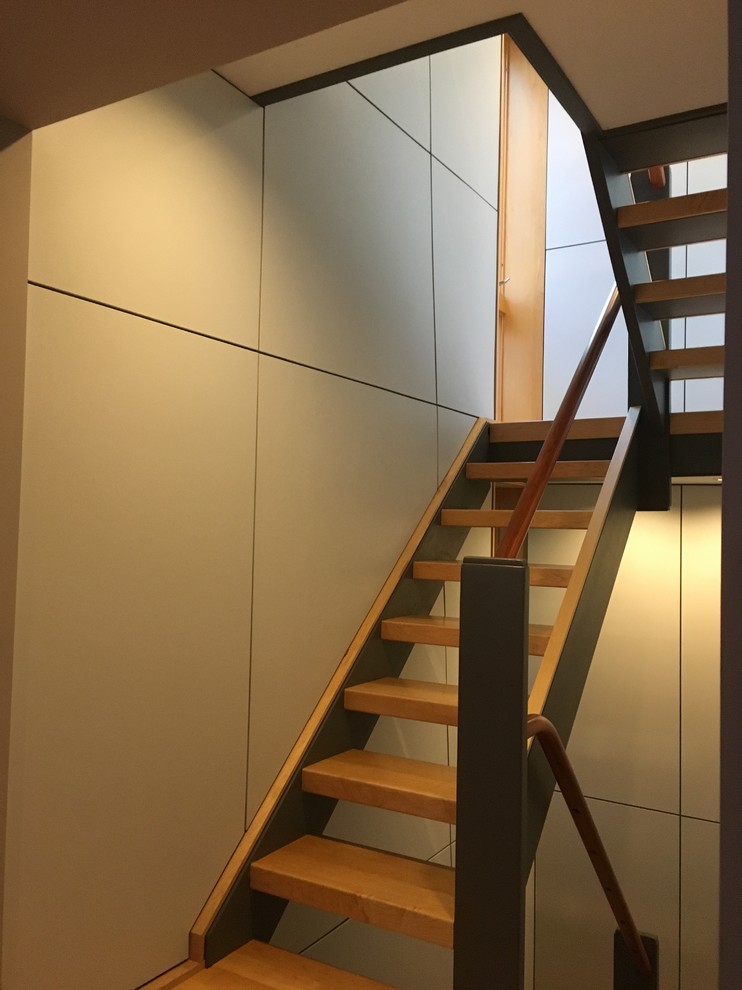 Residential stairwell, custom treads, trims and wall panels - Modern ...