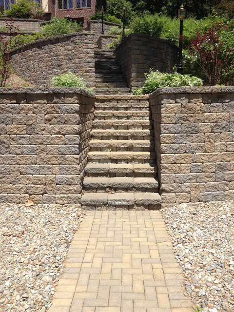 Roman Pisa Retaining Wall & Steps MA - Traditional - Staircase - Boston ...