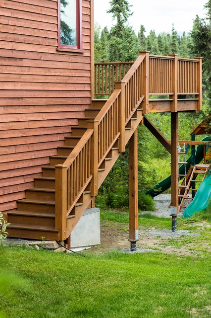 Rustic Entryway, Walkway and Back Decks with Trex Decking and Cedar Railing - Rustic - Staircase ...