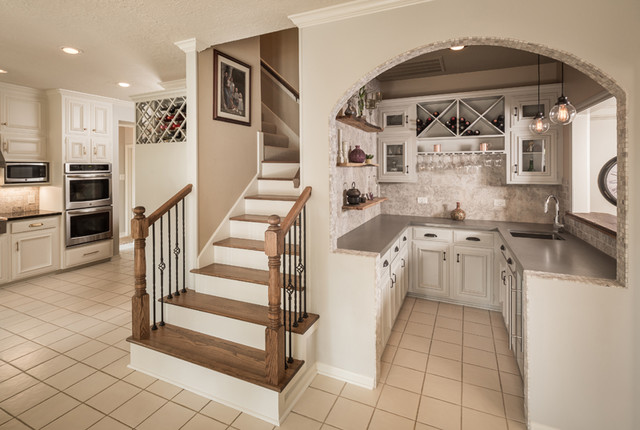 Rustic Kitchen, Staircase and Coffee Bar Area - Rustic - Staircase ...