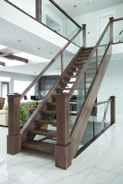 solid maple open rise stair - Contemporain - Escalier - Edmonton - par ...