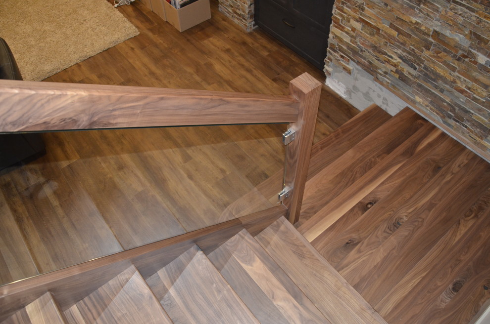 Solid Walnut Stairs with Glass Railing - Modern - Staircase - Other ...